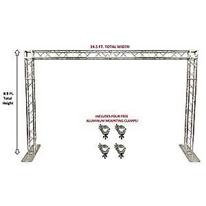 14.5 Ft. Width Square Aluminum Truss Goal Post System For DJ Lights Speakers PA Bolted Trusses That Assemble FAST + Four FREE O Clamps!