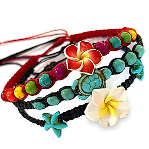 LAVIP Leather Anklet or Bracelet Starfish Turquoise Hawaiian Plumeria Flower Starfish Turquoise Hemp Bracelet