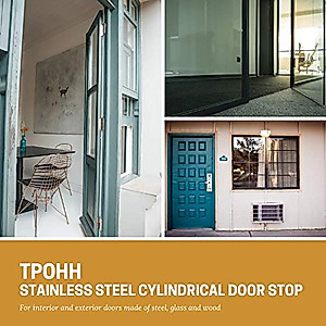 TPOHH Brushed Stainless Steel Cylindrical Floor Mount Door Stop, 1-3/4" Height