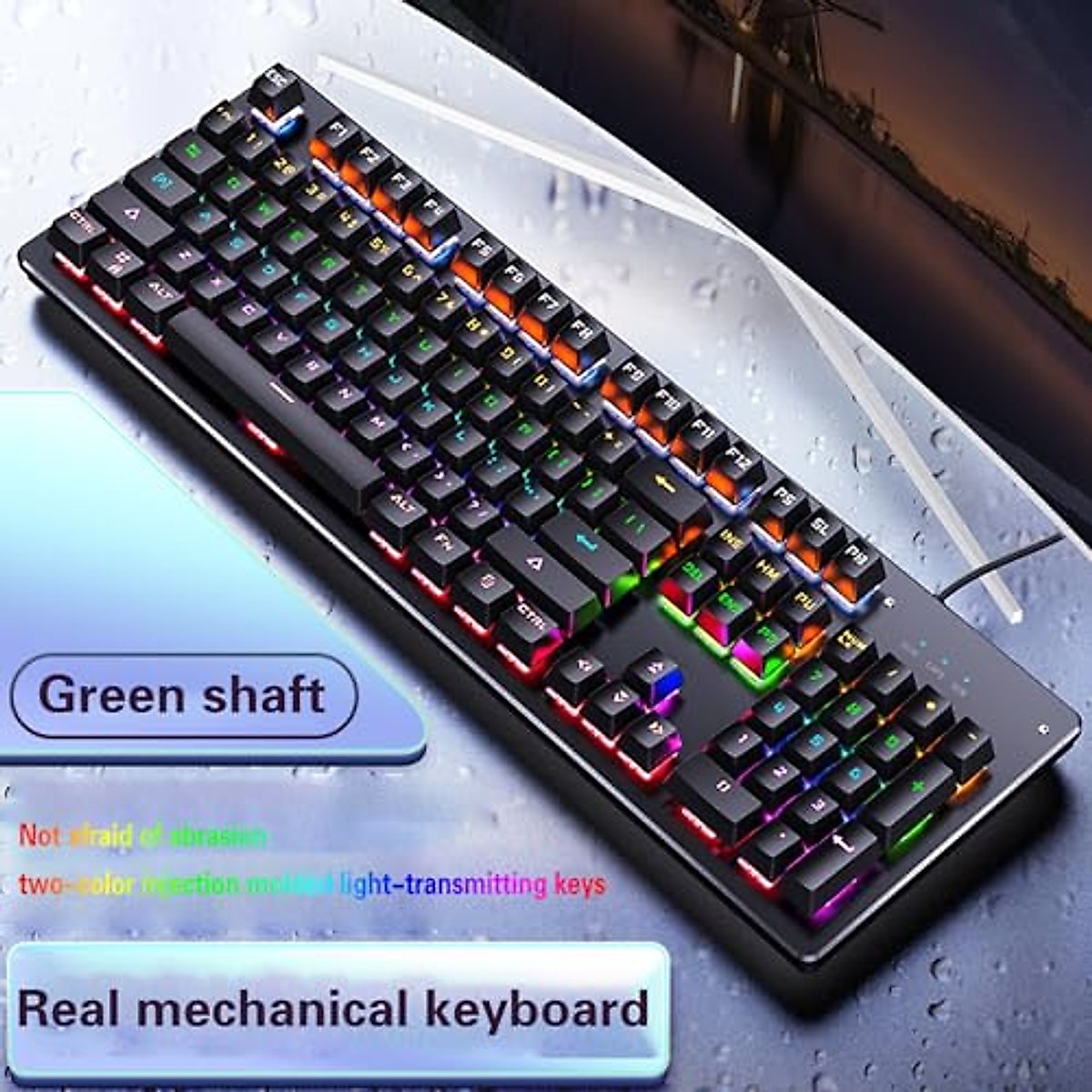 HAMIO Mechanical Gaming Keyboard with 9 RGB LED Rainbow Backlit 100% Anti-ghosting Keyboard with Blue Switches for Windows PC/MAC Games (Back（Square keycap）)