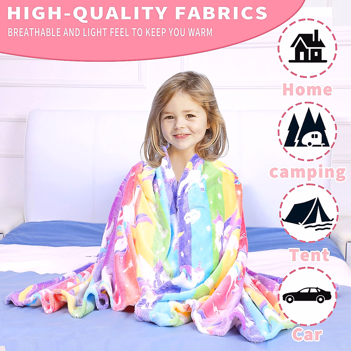 Glow in The Dark Blanket Unicorns Gifts for Girls Birthday Gift Halloween Super Cute Soft Cozy Rainbow Unicorn Star Flannel Luminous Magic Throw Thanksgiving Decor 50"x60"