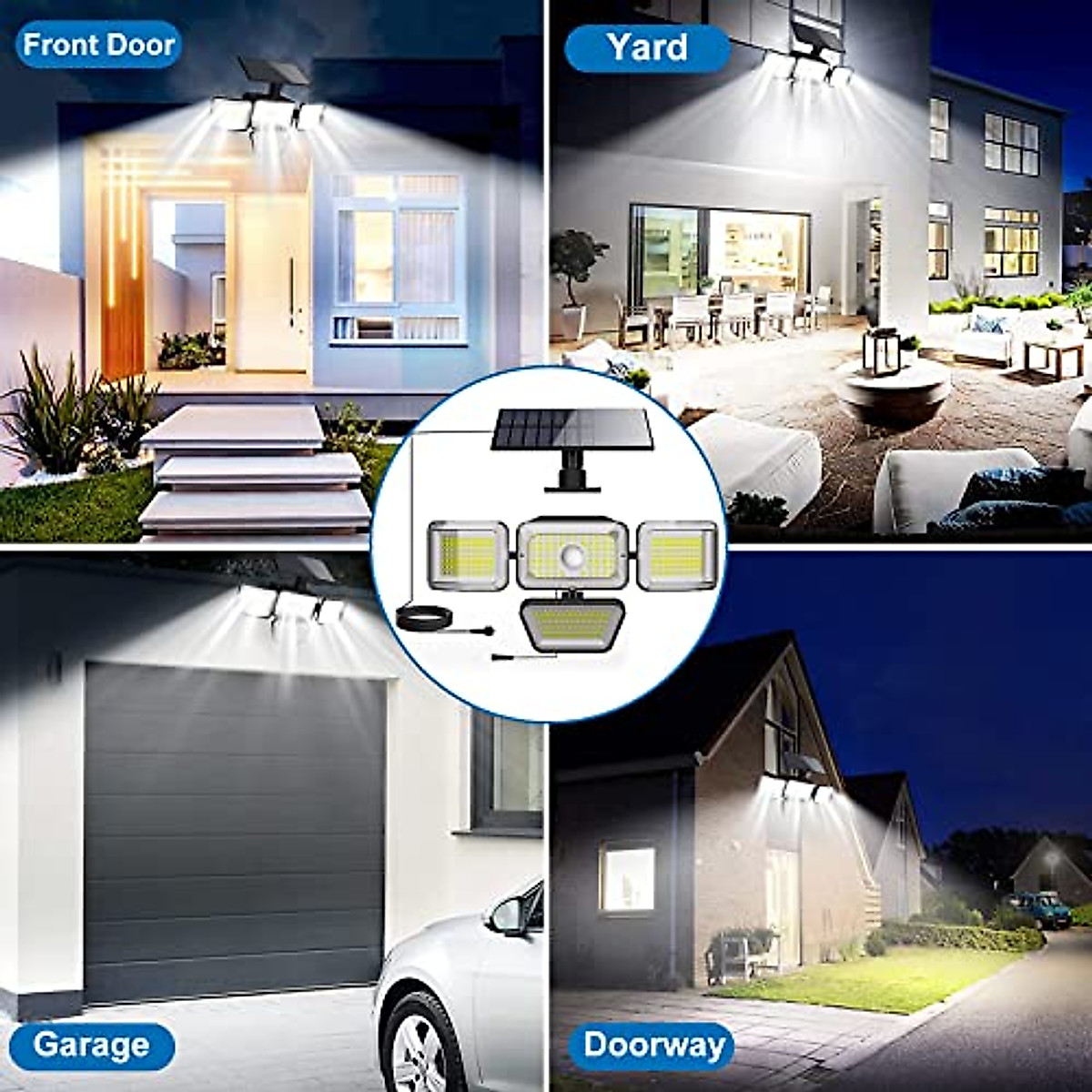 NUNET Solar Motion Sensor Lights Outdoor 278 LEDs PIR Security Solar Flood Lights w.Detachable 1.5W Solar Panel 3 Modes Remote IP65 Waterproof 4 Heads 270°Angle Wall Lamp for Shed Yard(1 Pack)