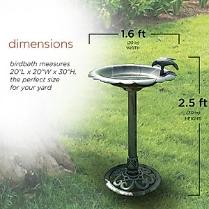 Alpine Corporation 31" Tall Outdoor Antique Flower Birdbath with Bird Decoration Yard Statue