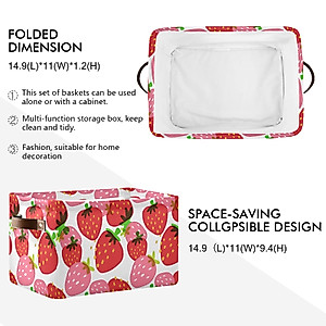 susiyo Large Foldable Storage Bin Cute Cartoon Strawberry Fabric Storage Baskets Collapsible Decorative Baskets Organizing Basket Bin with PU Handles for Shelves Home Closet Bedroom Living Room-2Pack