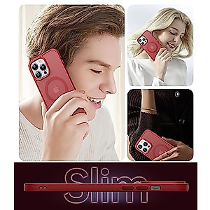 Kocanasi Magnetic for iPhone 14 Pro Max Case [Compatible with MagSafe] [10FT Military Grade Drop Tested] Slim Translucent Matte Case for iPhone 14 Pro Max Phone Case, Red (6.7")