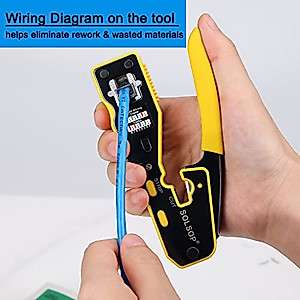 Solsop Network Cable Tester RJ45 Crimp Tool Pass Through Cat5 Cat5e Cat6 Crimping Tool Kit, 50PCS Pass Through Connectors, Mini Wire Stripper, Wire Cutter plier