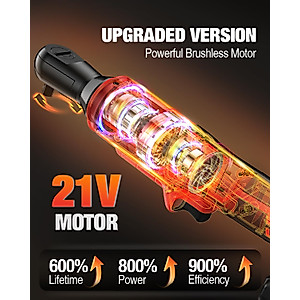 Cordless Electric Ratchet Wrench Set 3/8", Upgraded 60 Ft-lbs 21V Powerful Ratchet Tool Kit, With LED Light Cordless Ratchet,Variable Speed,7 Sockets, 3" Extension Bar, 1/4" Adapter, 2*2000mAh Battery