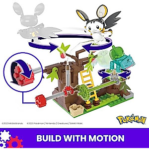 Mega Pokémon Building Toys Set Emolga and Bulbasaur’s Charming Woods with 194 Pieces, 2 Poseable Characters and Motion, for Kids