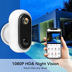 VENZ Security Camera Outdoor Wireless, IP66 Weatherproof, 1080P Battery Powered WiFi Surveillance Cameras, Night Vision, Motion Detection, 2-Way-Talk, Compatible with Alexa (White-2020)