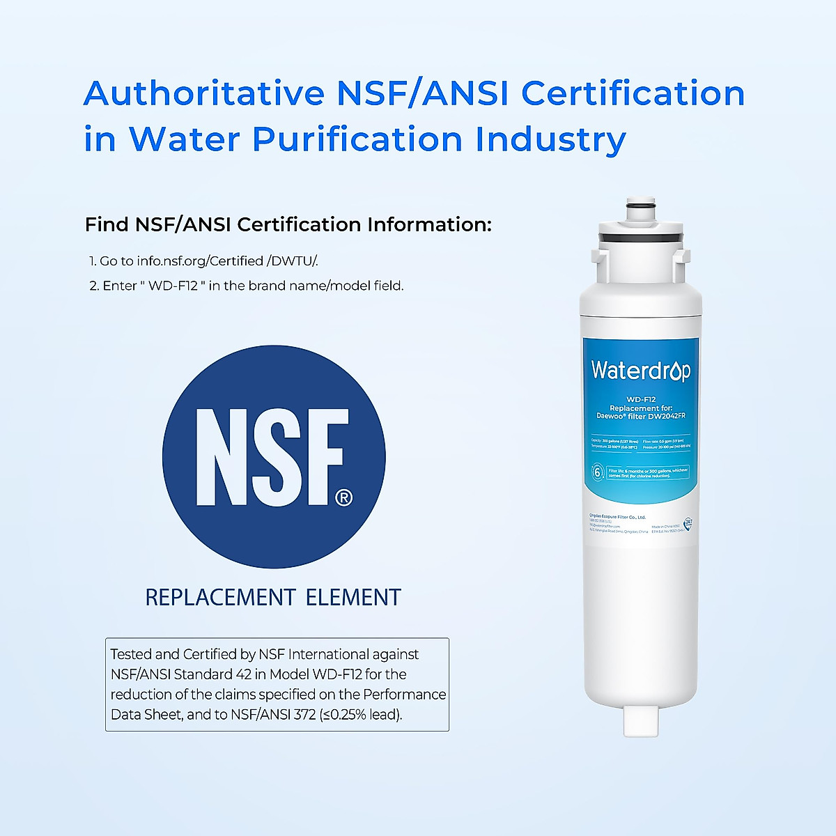 Waterdrop dw2042fr-09 water filter, Replacement for Daewoo® DW2042FR, DW2042FR-09, Kenmore 46-9130, Aqua Crystal DW2042F-09, FRN-Y22D2V, 3 Filters
