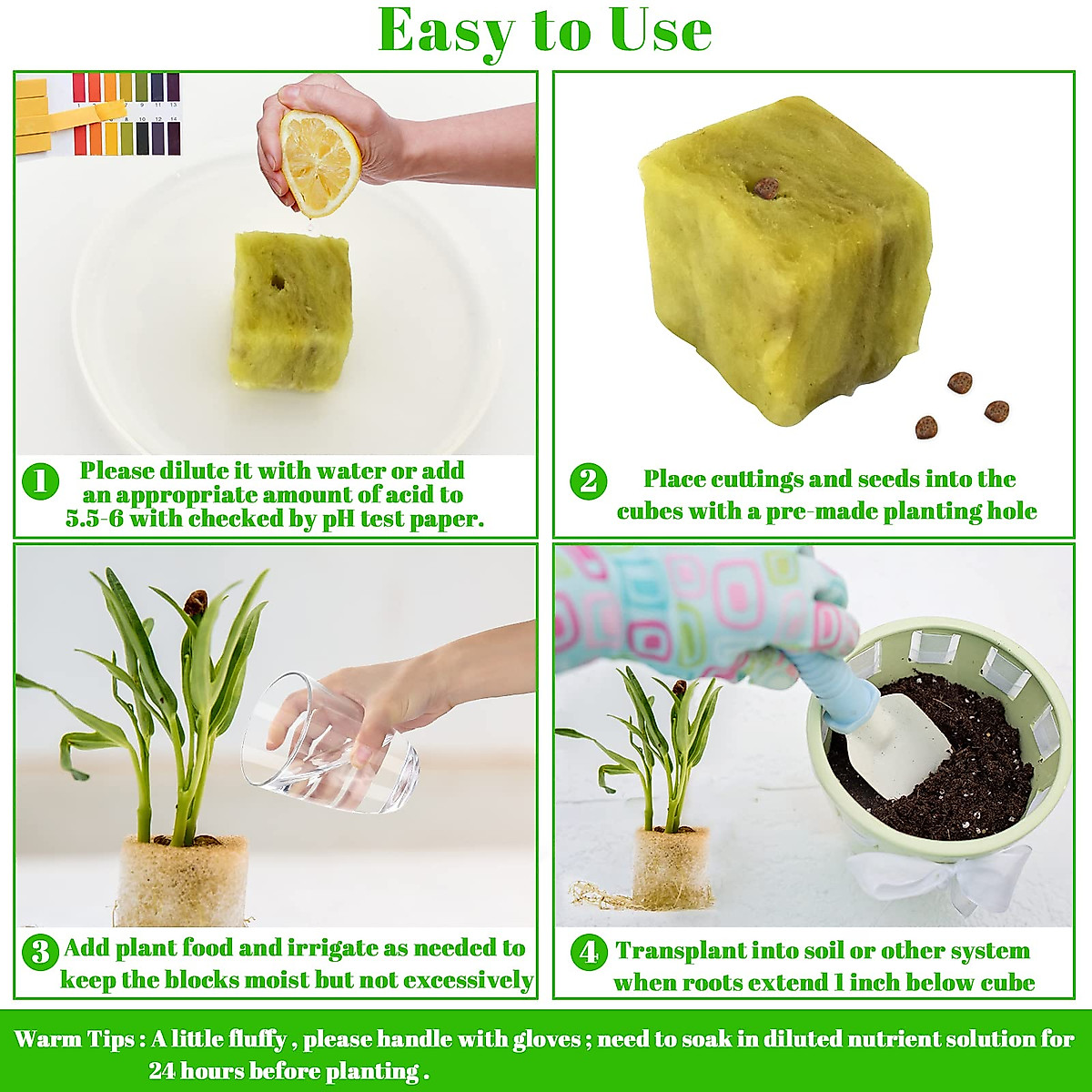 Legigo 1 Inch Rockwool Cubes Seed Starter Grow Cubes for Hydroponics, Rock Wool Planting Cubes Clone Cubes Soilless Cultivation Hydroponics Pods for Garden Plants Germination (2 Sheet, 100 Plugs)