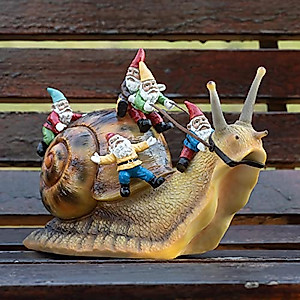 SUYNYBHF Garden Gnome Statue Outdoor Gnomes Driving Snail with Rope Patio Lawn Yard House Kitchen Figurine Art Housewarming Funny Resin Decoration 7.68 inch Gift by Hand Painted…