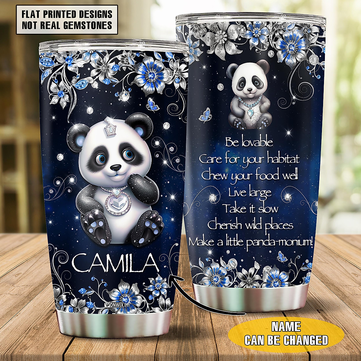 WONWIX Personalized Panda Tumbler Gifts For Women Girls Daughter Coffee Mug Drinking Travel Cup Thermos Water Bottle Birthday Christmas Valentine Mothers Day 20oz Stainless Steel Tumblers With Lid