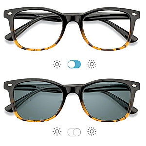 YEIN Blue Light Blocking Glasses, Photochromic Gray Sunglasses, Anti Eyestrain, Computer Reading Glasses, TV Glasses for Women/Men