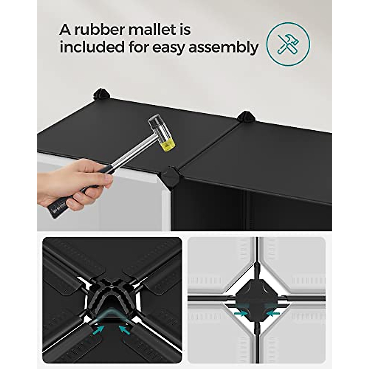 SONGMICS Cube Storage Organzier Portable Wardrobe Closet, 12 Cubes DIY Plastic Armoire Cabinet Modular Shelves Unit with Doors and Hanging Rods for Bedroom, Black ULPC301B01