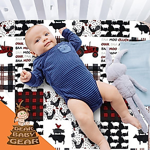 Dear Baby Gear Farm Deluxe Baby Blanket - Double Layer Reversible, Milestone & Infant Gifts for Girls and Boys - Toddler Blankets - Farm Faux Quilt Printed & Red Smooth Fabric, 40 x 30 Inches