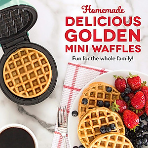 Mini Maker for Individual Waffles, Hash Browns, Keto Chaffles with Easy to Clean, Non-Stick Surfaces, 4 Inch, Waffles in Minutes (Aqua)