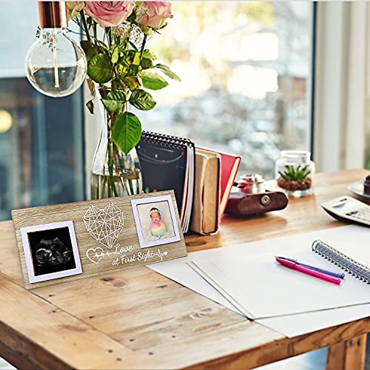 Baby’s First Sonogram Frame,Sonogram Ultrasound Frame for Two Scan Photo Keepsake Frame Gift for Pregnant Mom to be (Love At First Sign) (Love At First Sign)