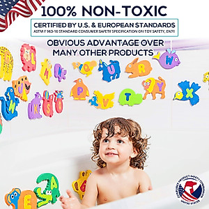Bath Foam Alphabet Letters Toys - Non-Toxic Bathtub ABC Letters for Kids Toddlers - Premium Educational Floating Animals Puzzles with Toy Organizer for Baby Boys Girls - Set of 52 Pcs