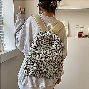 JHTPSLR Leopard Furry Backpack Soft Plush Backpack Fuzzy Backpack Book Bags Trendy Backpack Cute Stylish Winter Casual Daypack (Black)