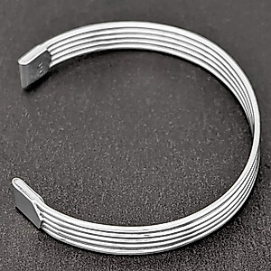 Silverly Women's Men's 925 Sterling Silver Polished Multi Band Line Adjustable Cuff Bangle Bracelet