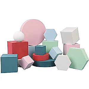 Yiemoge 8PCS Geometric Cube Photo Props Set, Hard Foam Photography Background Props for Goods, Crafts, Lipstick, Jewelry, Cosmetics, Makeup Tools, Food (White)