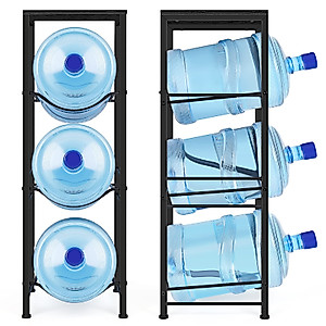 Water Bottle Holder Organizer 5 Gallon Water Jug Holder with Shelves, 3-Tier Water Bottle Dispenser Stand for Kitchen Living Room Office, Black