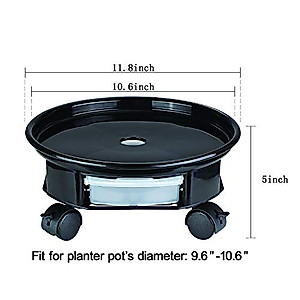 Yistao Plant Caddy with Wheels, 2 Pack 12 Inch Rolling Plant Stand, Heavy Duty Plant Dolly with Water Drawer, Round Planter Caddies with 4 Lockable Caster Wheels for Indoor Plants Outdoor, Black