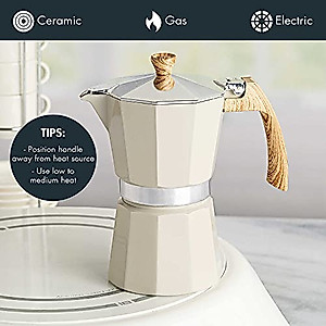 Primula Aluminum Stove Top Espresso Maker, Percolator Pot for Moka, Cuban Coffee, Cappuccino, Latte and More, Perfect for Camping, 6 Cup, Cream