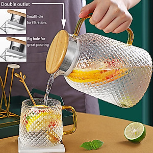 BPFY 1 Pack 60oz Glass Pitcher, Glass Pitcher with Lid and Spout, Glass Water Pitcher, Iced Tea Pitcher for Fridge, Glass Carafe for Cold or Hot Beverages,Glass Jug for Water, Sun Tea, Milk