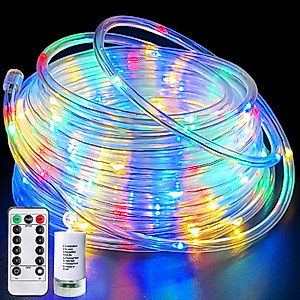 JenWin 40Ft 120LED Rope Lights Decor, Battery Powered Valentines Lights Timer 8 Modes Remote Dimmable String Fairy Tube Light for Valentine's Day Decor Holiday Indoor Home Garden Party (Colorful)