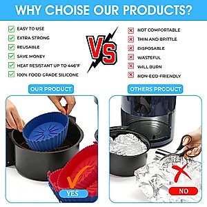 2 Pack Reusable Silicone Air Fryer Baskets Heat-Resistant and Simple to Clean. Round Silicone Pot for Air Fryer Oven Accessories, (Blue + Red)
