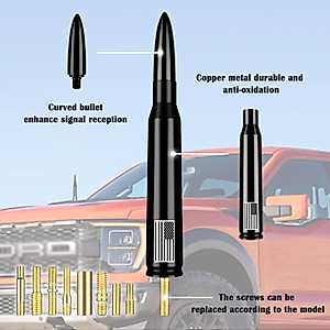American Flag Car Truck Bullet Antenna,Aluminum Alloy - Enhance Signal Stability and Waterproof,Compatible with Dodge, Ford, Chevrolet, Toyota, Jeep, GMC Antenna Replacement(Black)