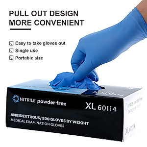 FINITEX Blue Disposable Nitrile Exam Gloves - 200 PCS/BOX 3.5mil Rubber Powder-Free Latex-Free Medical Examination Home Cleaning Food Glove SMALL