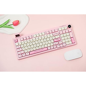 EPOMAKER RT100 97 Keys Gasket BT5.0/2.4G/USB-C Mechanical Keyboard with Customizable Display Screen, Knob, Hot Swappable Socket, 5000mAh Battery for Win/Mac(RT100 Pink, Sea Salt Silent Switch)