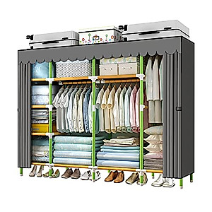 YOUUD 79 Inches Portable Closet Storage Organizer Cloth Closet Colored Rods and Grey Cover Portable Wardrobe, Quick and Easy to Assemble, Extra Sturdy, Strong and Durable