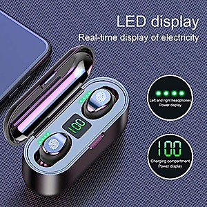 F9 Wireless LED Touch Bluetooth Earbuds/Headphones/Earphones, Smart Digital Display TWS Headset, Waterproof/Sweat-Proof, Automatically Start-up, Intelligent HD Call/Cinema HiFi Sound_Green LED Light