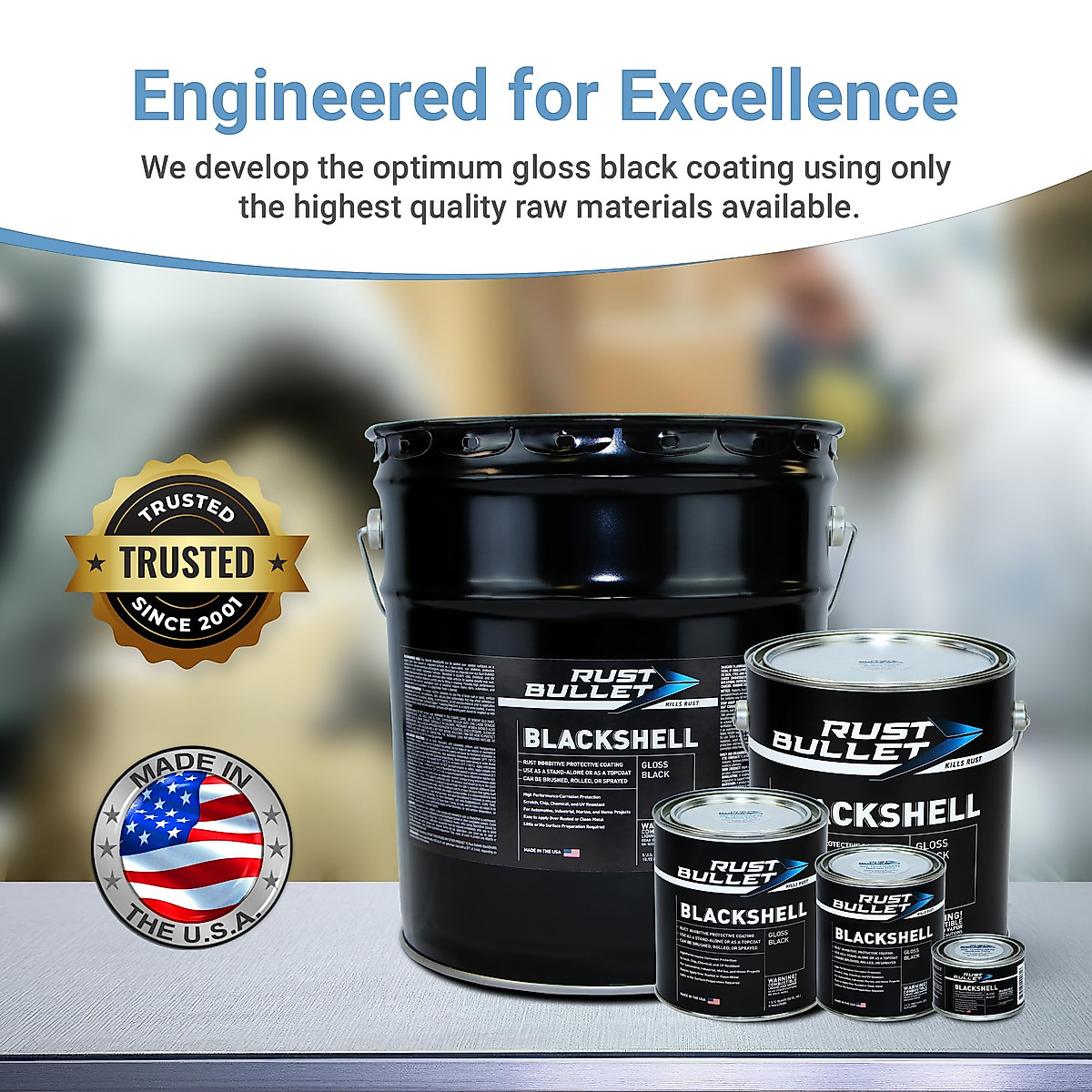 RUST BULLET - BlackShell - Black Rust Inhibitor, Rust Preventive Coating - UV Resistant Rust Treatment - Quart