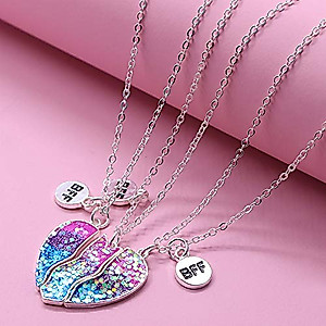 Hofar Best Friend Necklaces for 2,3,4 BFF Necklace for 2 BFF Necklace for 3 BFF Necklace for 4 Best Friends Matching Heart Necklace