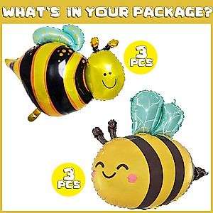 DIYCAM Bee Balloons, Bumble Bee Balloons for Bee Birthday Party Decoration, 6 Pcs Foil Mylar Bee Balloon for Bee Themed Party Birthday Baby Shower Gender Reveal Birthday Party Decorations Supplies