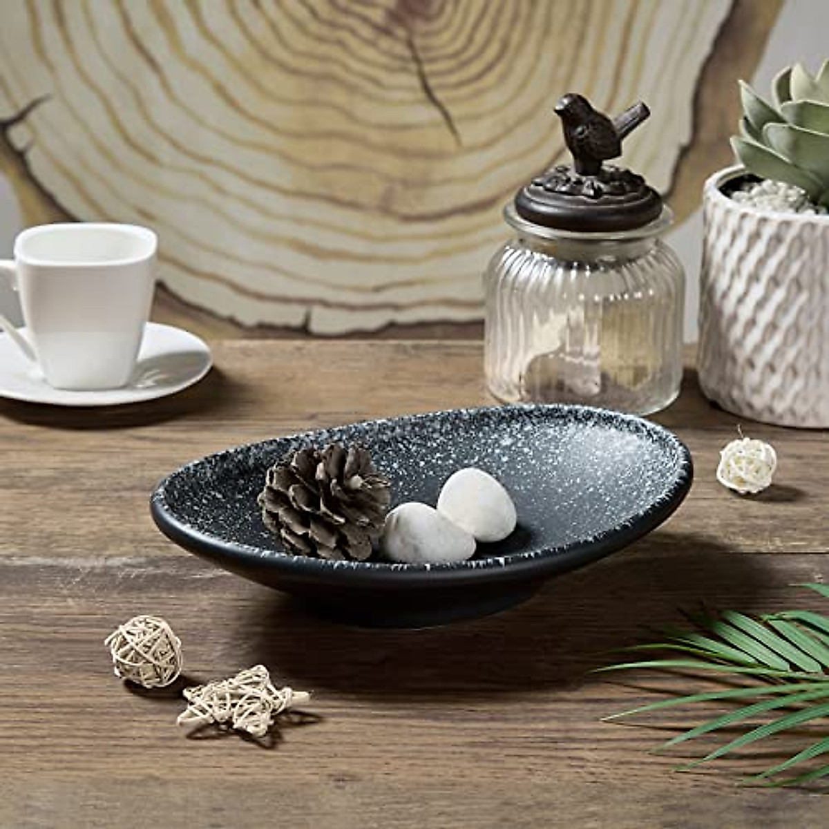 VOMANA Oval Ceramic Decorative Bowl, Key Dish for Entryway Table, Small Home Decor Accent, Ring Holder Jewelry Tray, Trinket Tray for Office Home Decor Gift (10'' Snowflake Gray without Glaze Layer)