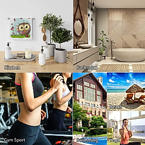 Bath Towels Face Towel Hand Cloth Cute Cartoon Owl for Bathroom Hotel Spa Kitchen Multi-Purpose Soft Washcloth 30 X 15 inch