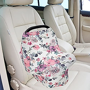 Car Seat Nursing Cover High Chair Cover 4 in 1 Carseat Canopy Nursing Breastfeeding Cover for Baby Girls (Flower)