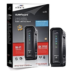 ARRIS SURFboard SBG6580 DOCSIS 3.0 Cable Modem/ Wi-Fi N300 2.4Ghz + N300 5GHz Dual Band Router - Retail Packaging Black (570763-006-00) (Renewed)