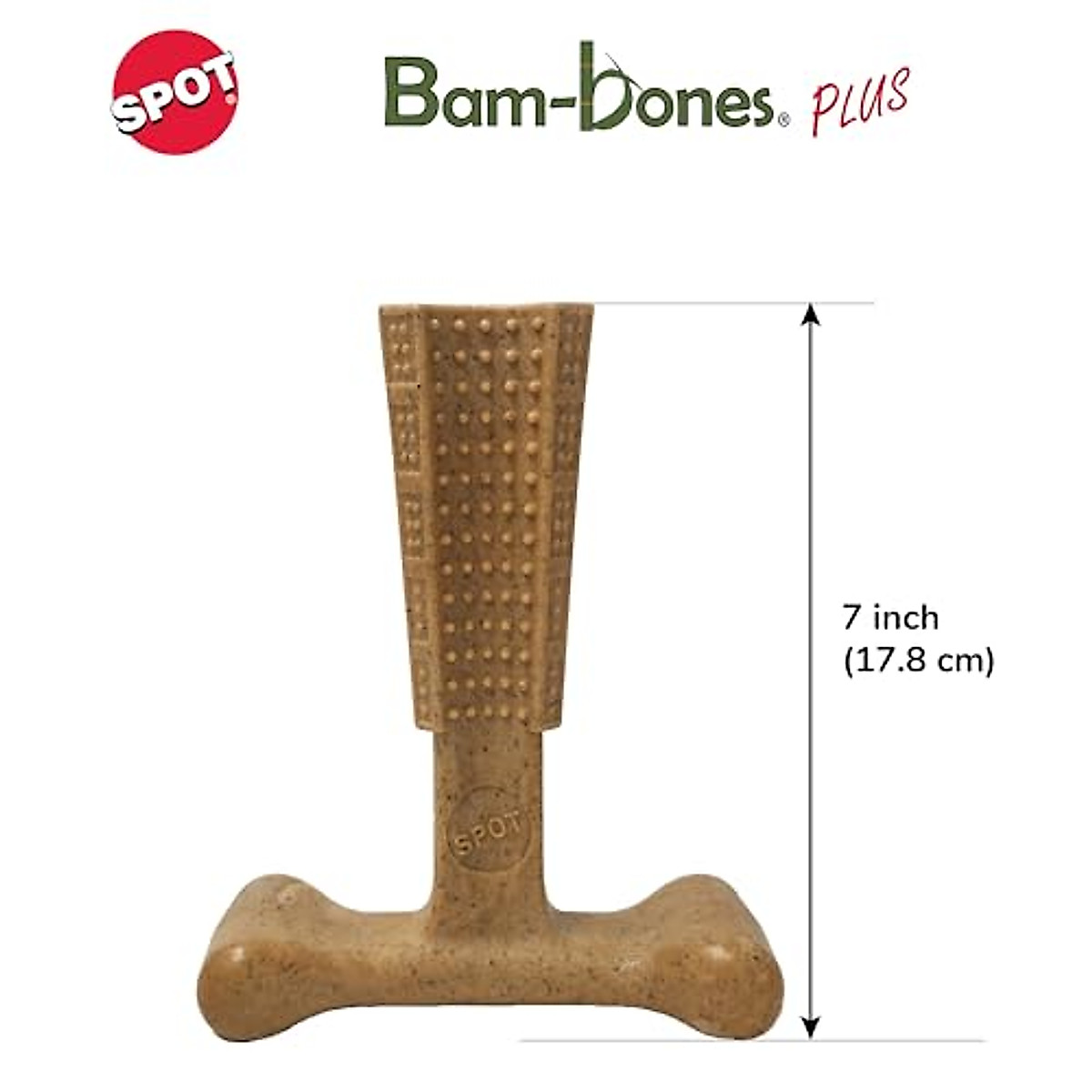 SPOT Bam-Bones Plus T Bone - Bamboo Fiber & Nylon, Durable Long Lasting Dog Chew for Aggressive Chewers – Great Toy for Adult Dogs & Teething Puppies Under 90lbs, Non-Splintering, 7in Chicken Flavor