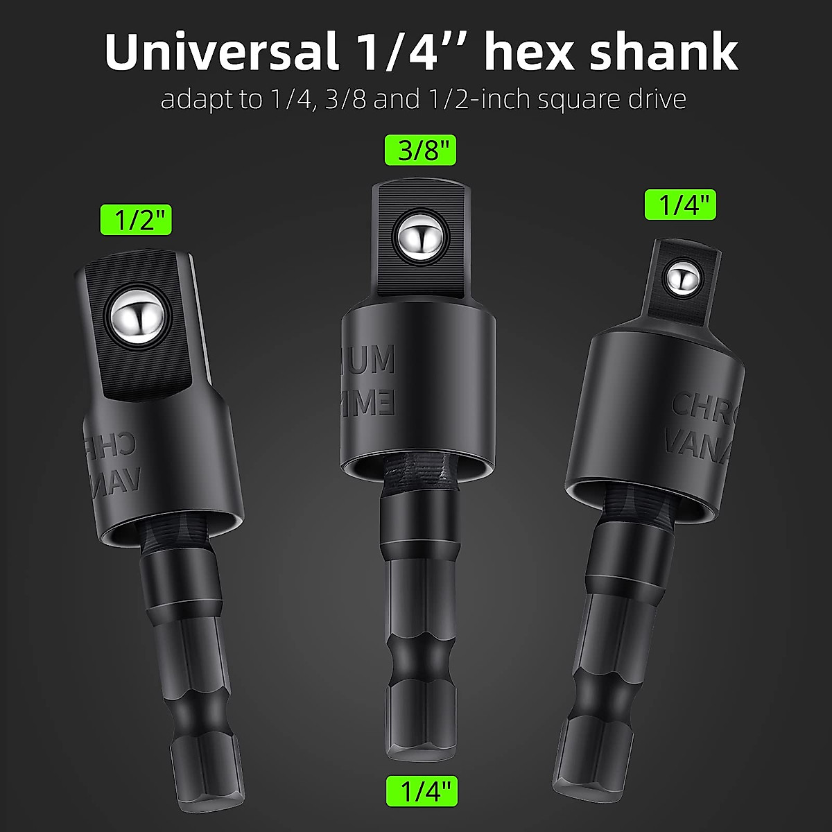 4 Pcs Impact Grade Sockets Adapter Power Drill Sockets Adapter Set with 360 Degree Rotatable Hex Shank Drill Adapters, 105 Degree Angle Screwdriver Drill Bit for Household Workplace Industry (Black)