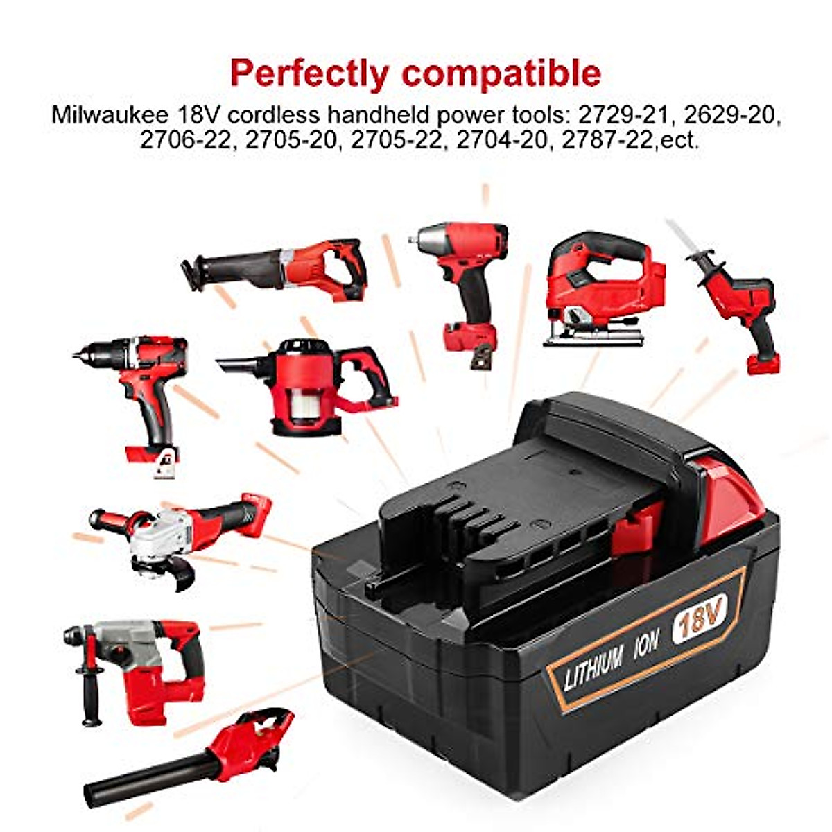 2Pack 6500mAh 48-59-1850 Replacement 18V Milwaukee M18 Battery 18Volt XC M18 48-11-1815 48-11-1820 48-11-1850 48-11-1860 Batteries with 48-59-1812 M12/M18 Milwaukee Battery Charger kit 48-11-2420