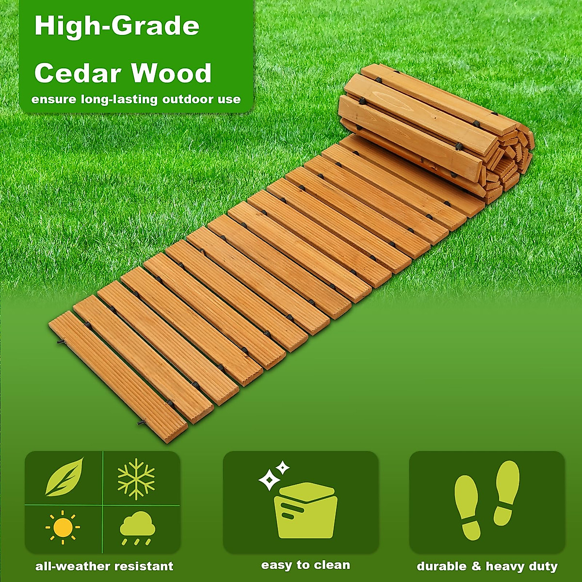 LINSHRY 10FT Wooden Garden Pathway, Outdoor Roll Out Decorative Garden Walkway, Weather-Resistant Non-Slip Hardwood Walkway Pavers for Garden, Backyard, Beach, Wedding Party Pathways