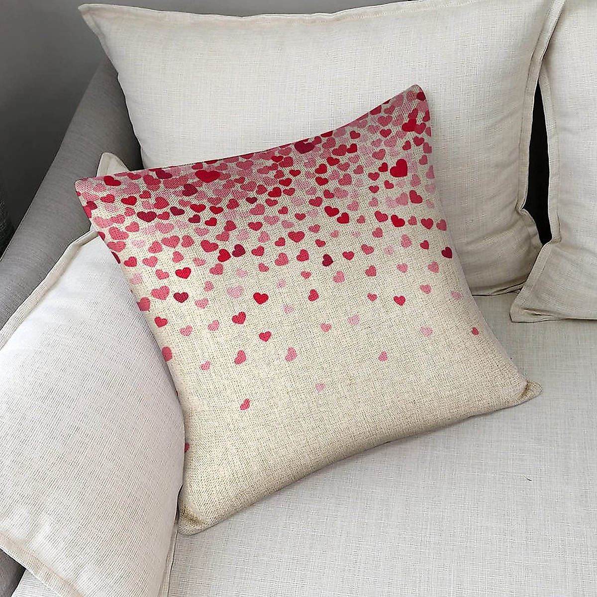 Flying Heart Romantic Throw Pillow Covers 18×18 Pillowcases Set of 2 Valentine's Day Linen Decorative Square Pillow Case Cushion Covers Standard Size for Sofa Couch Outdoor Bed Pillow Protectors