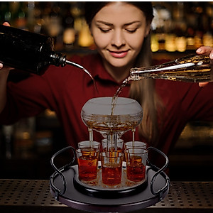 Shot Glass Dispenser Gift Set - Rich Wood Mahogany Serving Tray - 6 Shot Acrylic Glass Dispenser and Holder - Whiskey, Liquids, Drinks, Beverages, Cocktail for Drinking Games, Parties and Bars, Bezrat